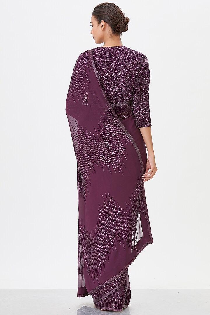Aubergine Embroidered Saree Set Design By Nakul Sen At Pernias Pop Up