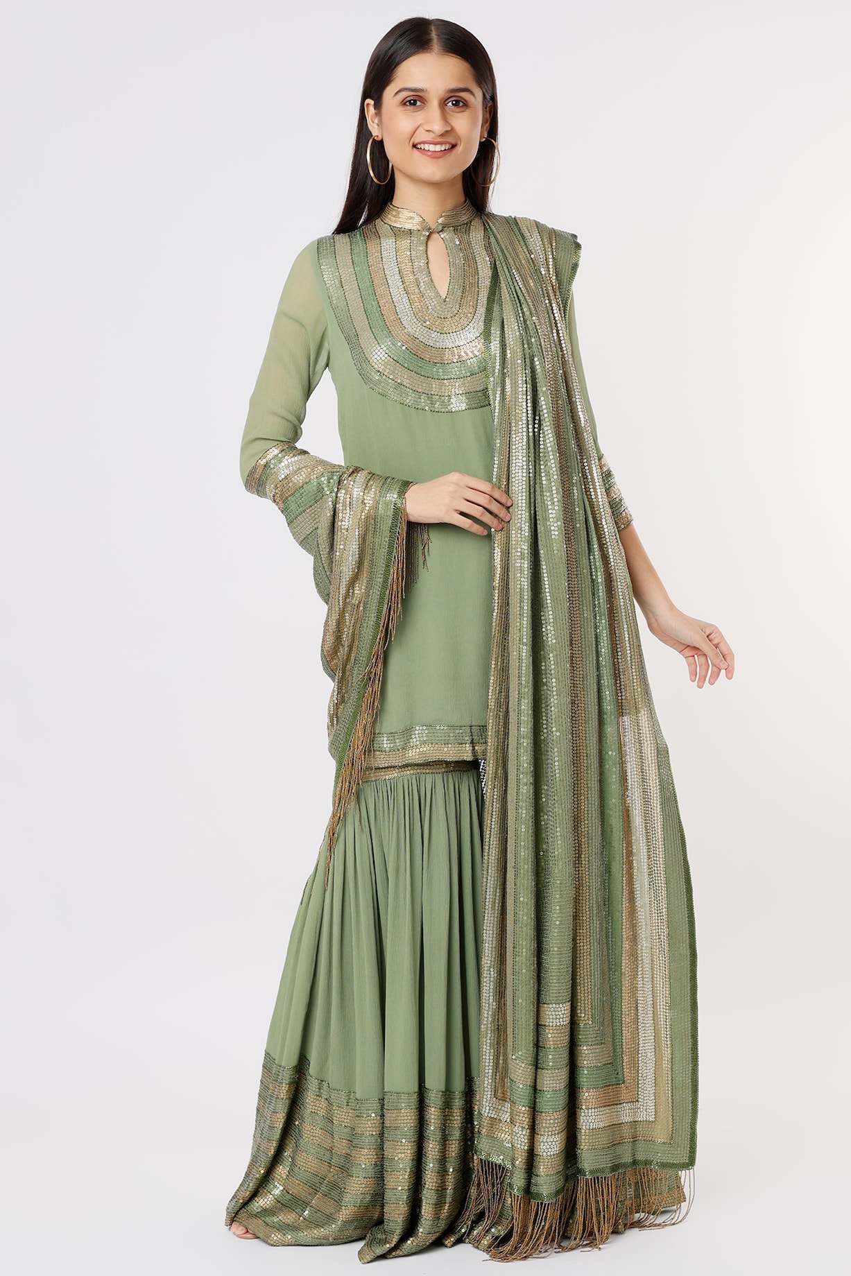Pista Green Chiffon Sharara Set by Nakul Sen at Pernia's Pop Up Shop 2026