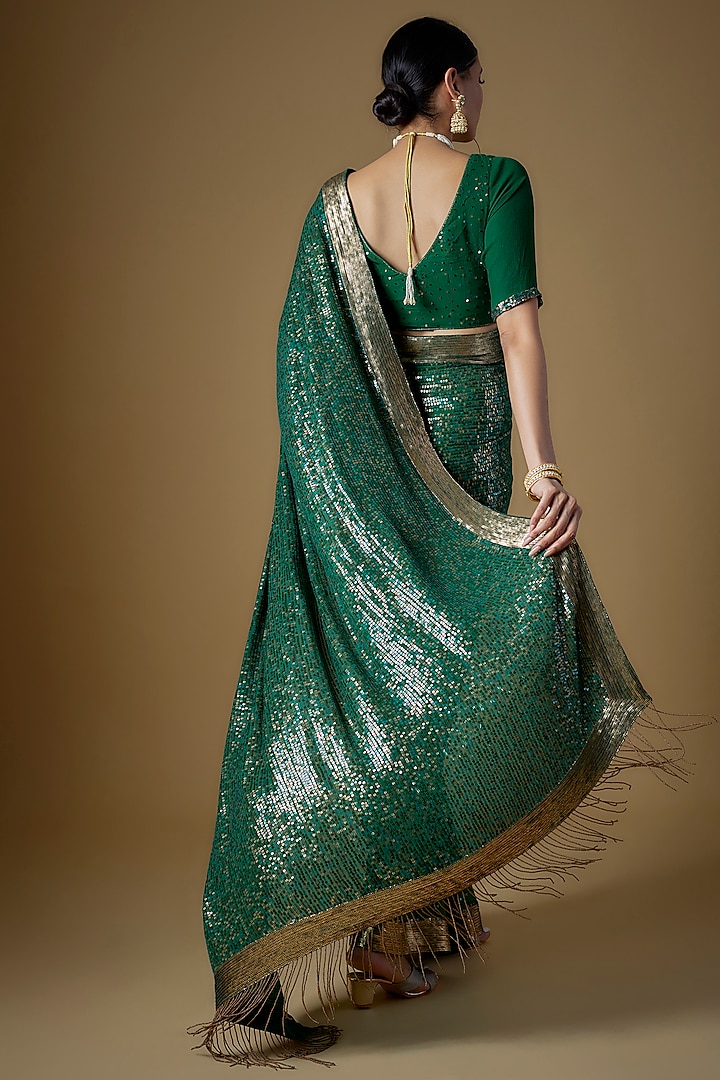 Emerald Chiffon Embroidered Saree Set by Nakul Sen at Pernia's Pop Up ...