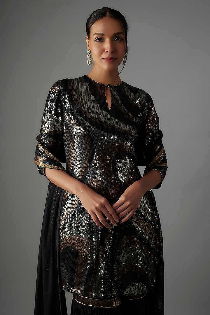 Black Chiffon Sequins Work Sharara Set by Nakul Sen at Pernia's Pop Up ...