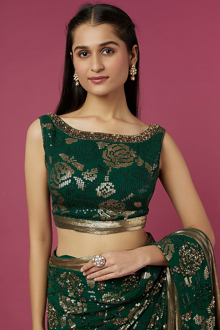 Emerald Green Embroidered Saree Set by Nakul Sen at Pernia's Pop Up ...