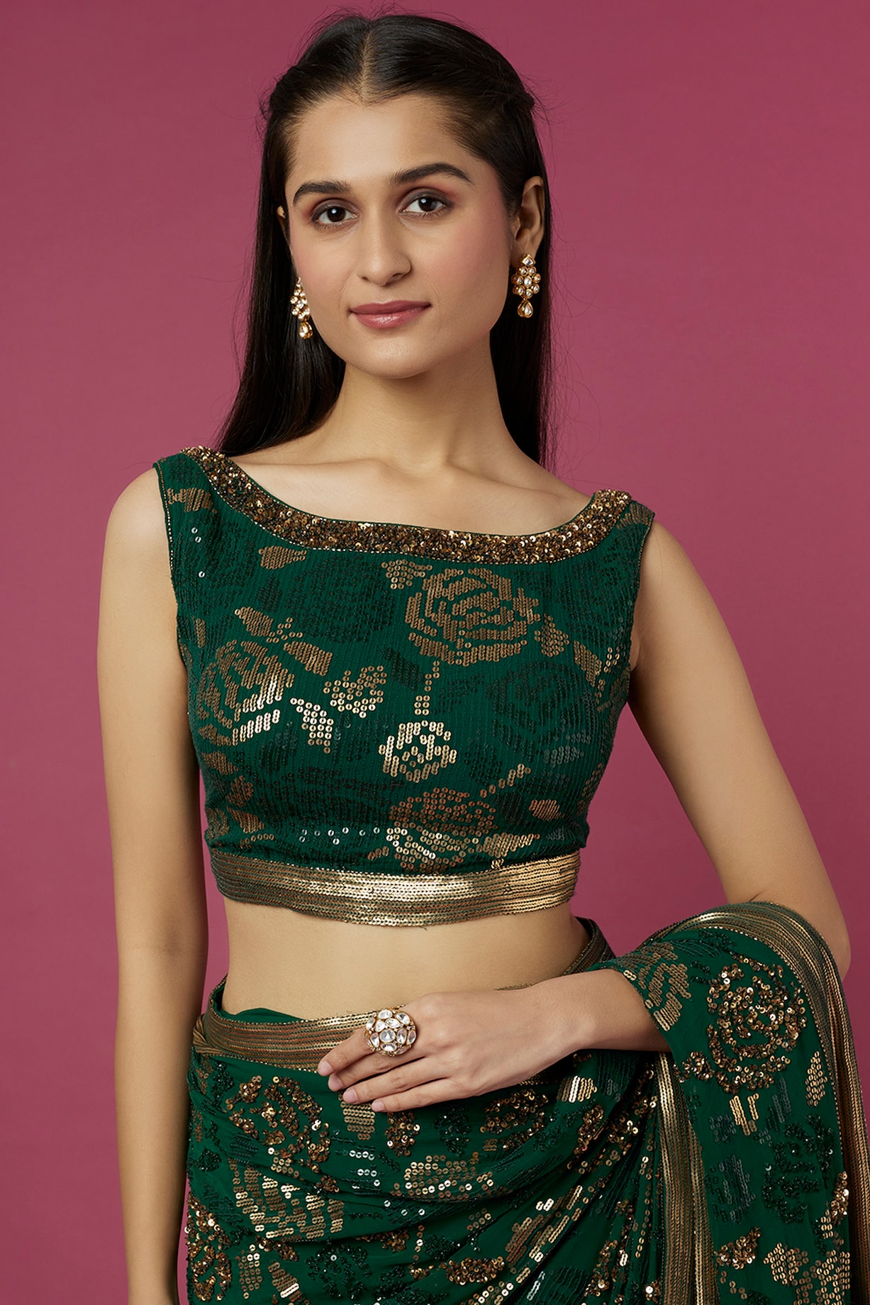 Emerald Green Embroidered Saree Set by Nakul Sen at Pernia's Pop Up ...