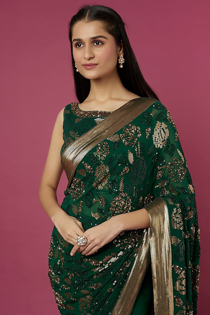 Emerald Green Embroidered Saree Set by Nakul Sen at Pernia's Pop Up ...