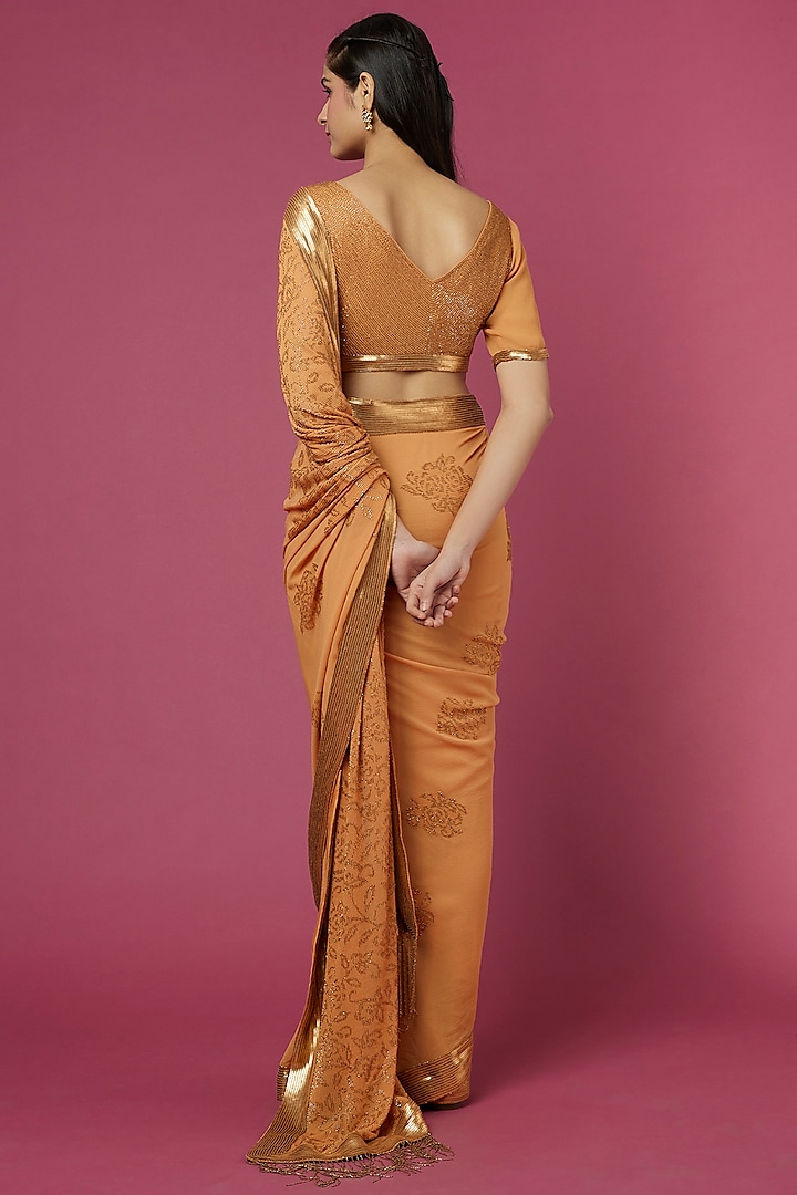 Orange Embroidered Saree Set By Nakul Sen At Pernias Pop Up Shop 2024