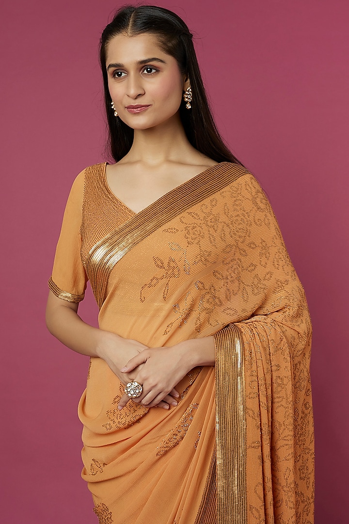 Orange Embroidered Saree Set By Nakul Sen At Pernias Pop Up Shop 2024