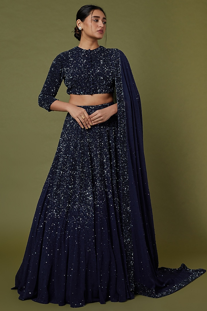 Navy Blue Embroidered Bridal Lehenga Set by Nakul Sen at Pernia's Pop ...