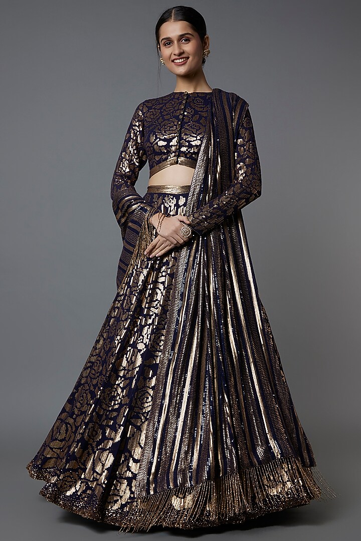 Midnight Blue Embellished Bridal Lehenga Set by Nakul Sen at Pernia's ...