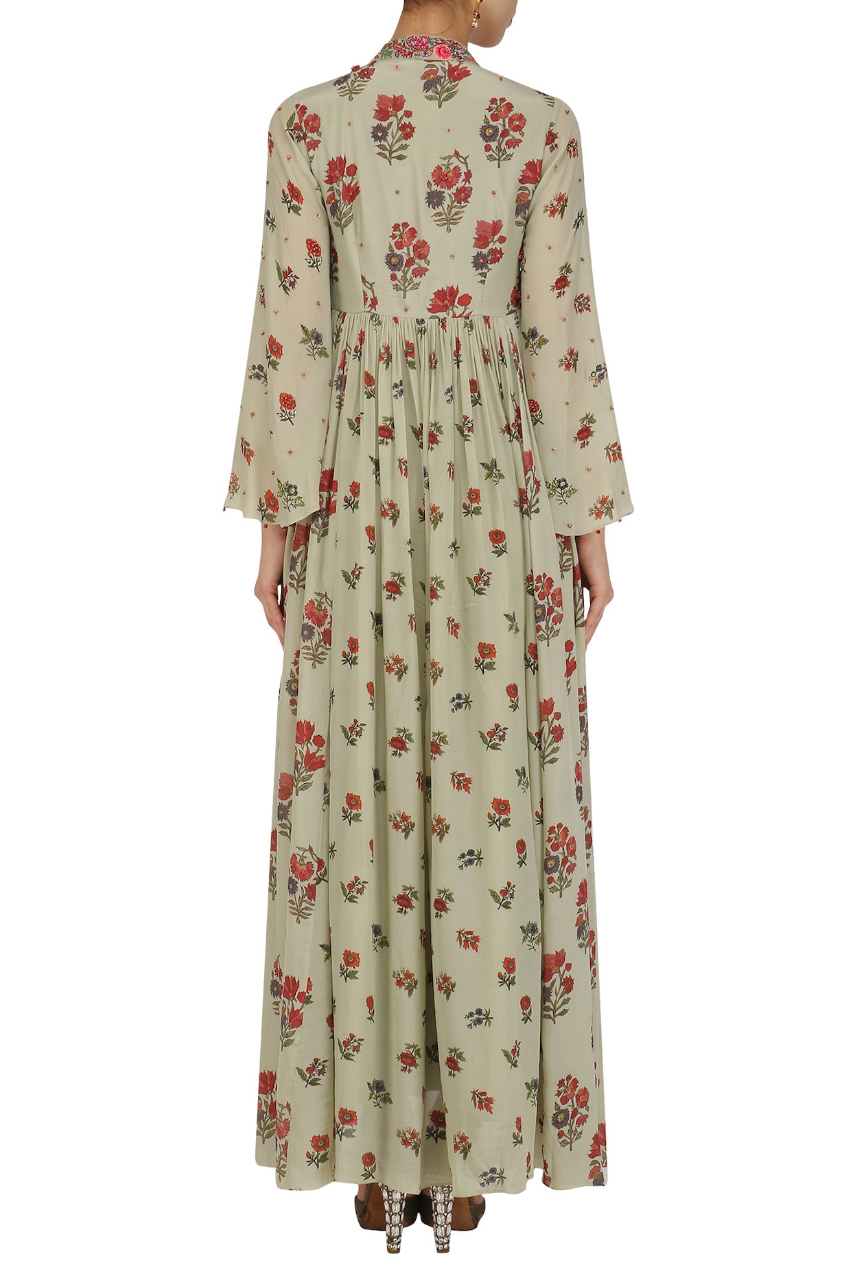 Mint embroidered floral print long tunic available only at Pernia's Pop ...