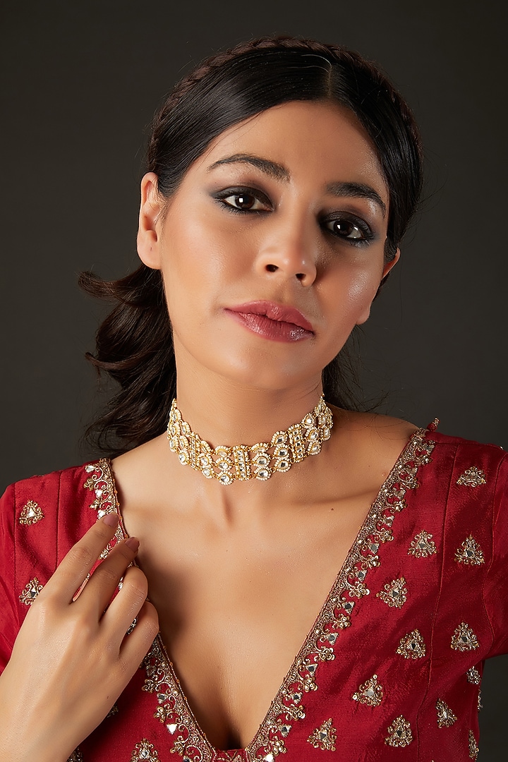 Micro Gold Finish Green Kundan Polki Choker Necklace Design by Namasya at Pernia's Pop Up Shop 2024