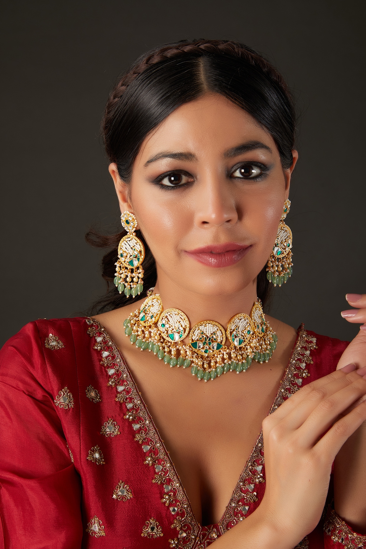 Micro Gold Finish Green Kundan Polki & Mint Drop Choker Necklace Set by Namasya at Pernia's Pop ...