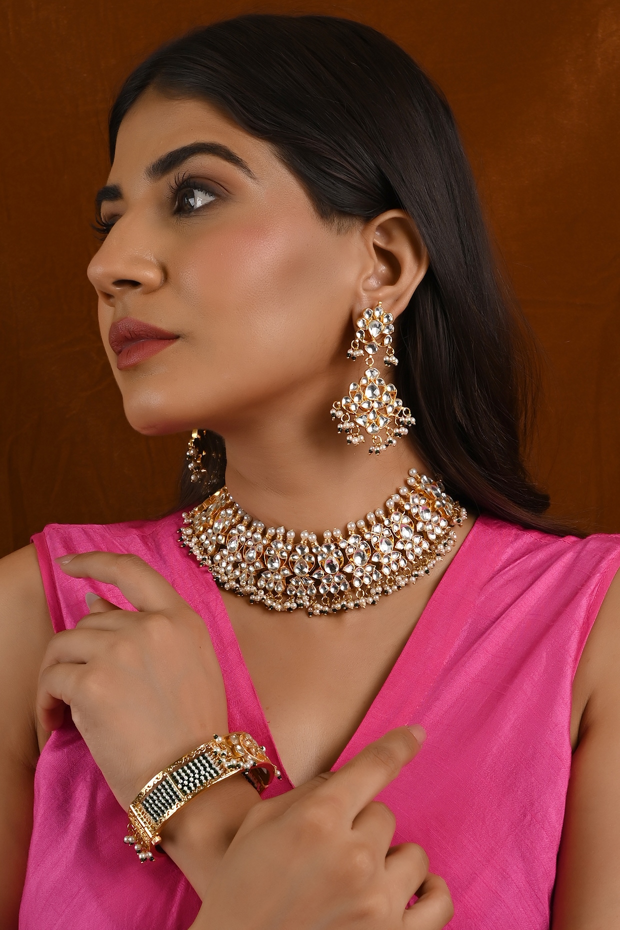 Micro Gold Finish Kundan Polki & Green Pearl Necklace Set by Namasya at Pernia's Pop Up Shop 2025