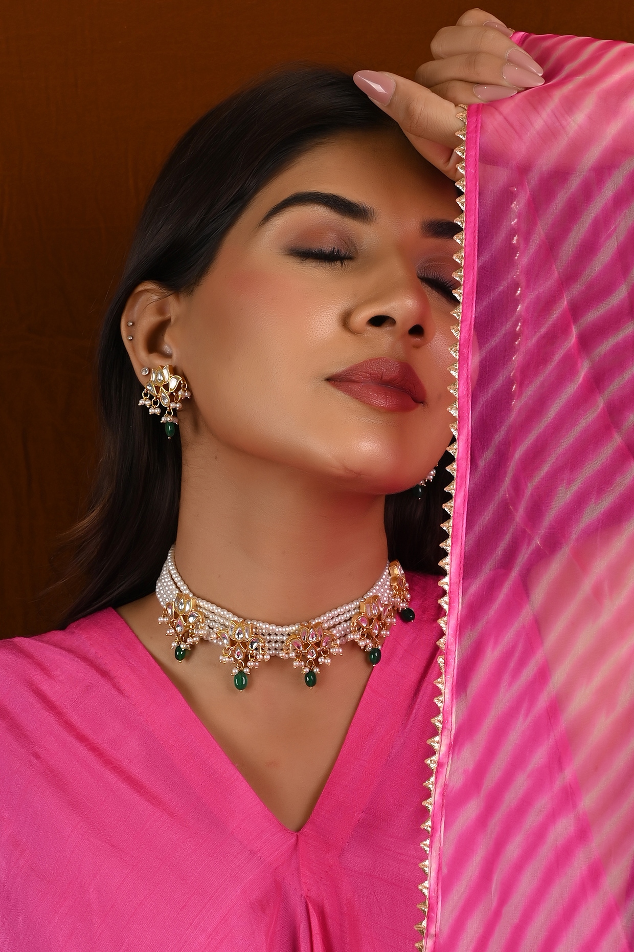 Micro Gold Finish Kundan Polki & Green Drop Choker Necklace Set by Namasya at Pernia's Pop Up ...