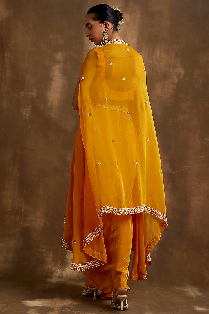 Mango Yellow Silk Crepe Hand Embroidered Cape Set by NIAMH by Kriti at ...