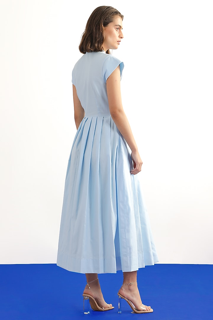 Sky Blue Cotton Poplin Pleated Midi Dress by Notebook at Pernia's Pop ...