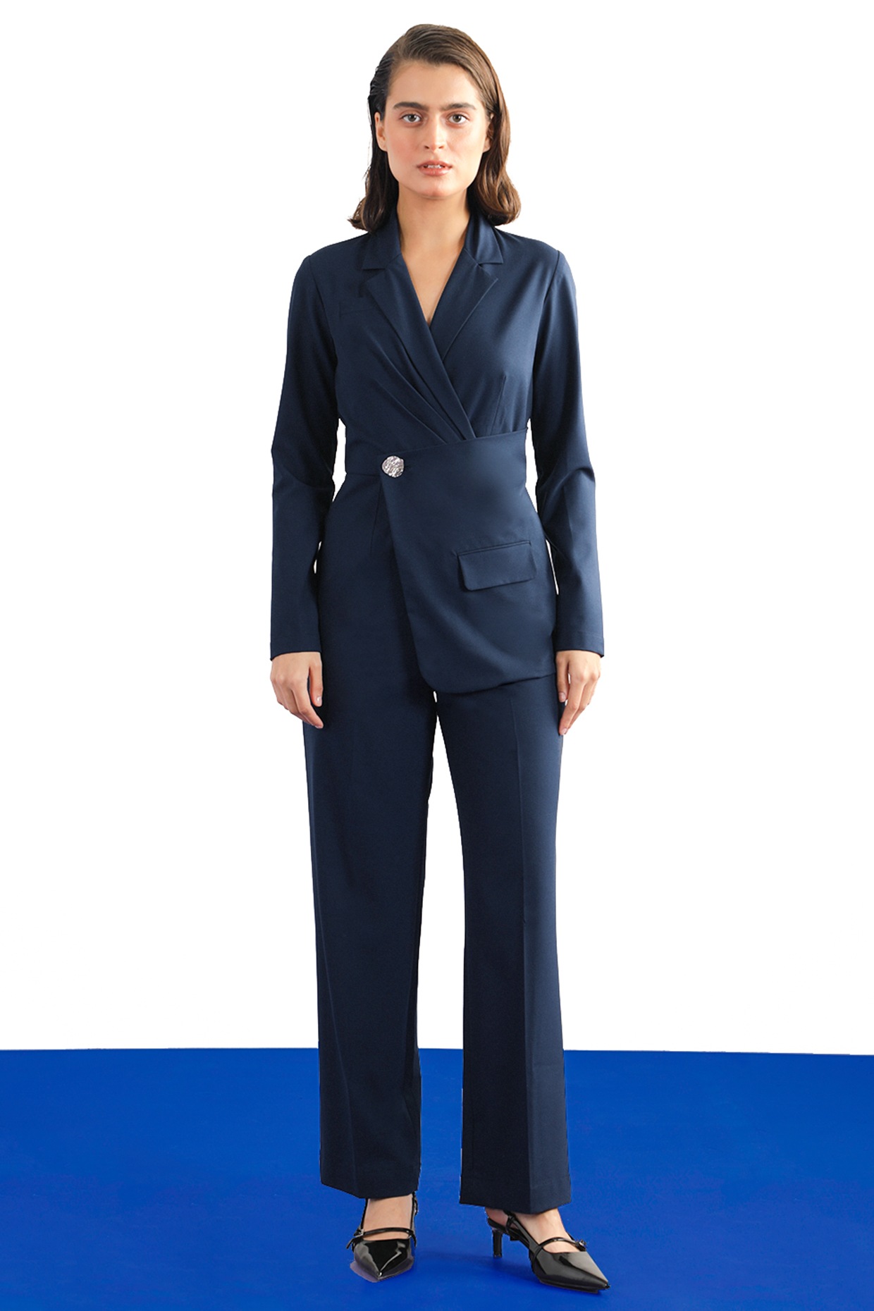 Navy Blue PV Lycra Jumpsuit by Notebook at Pernia's Pop Up Shop 2025