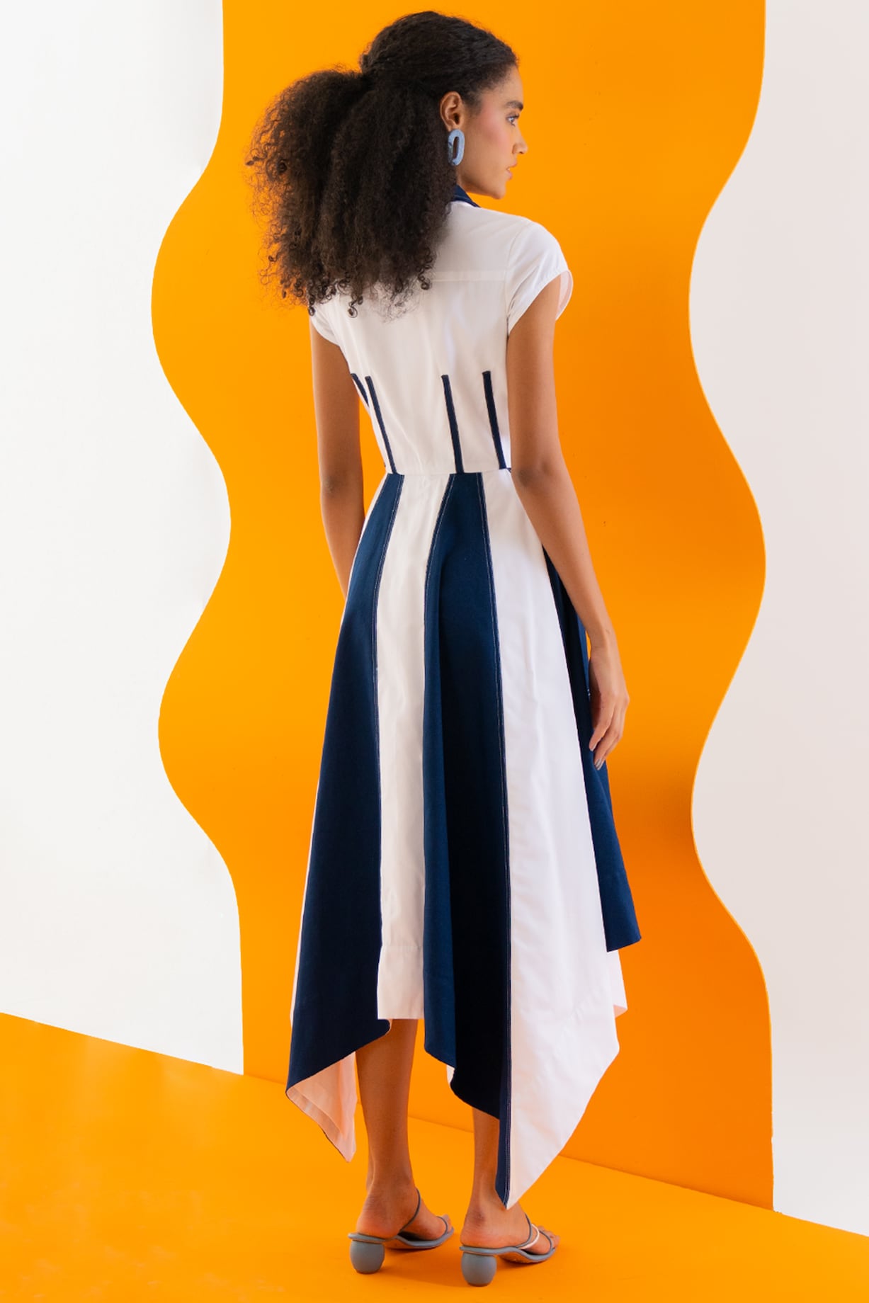 White & Navy Denim Dress by Notebook at Pernia's Pop Up Shop 2026