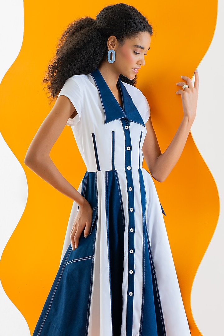 White & Navy Denim Dress by Notebook at Pernia's Pop Up Shop 2026