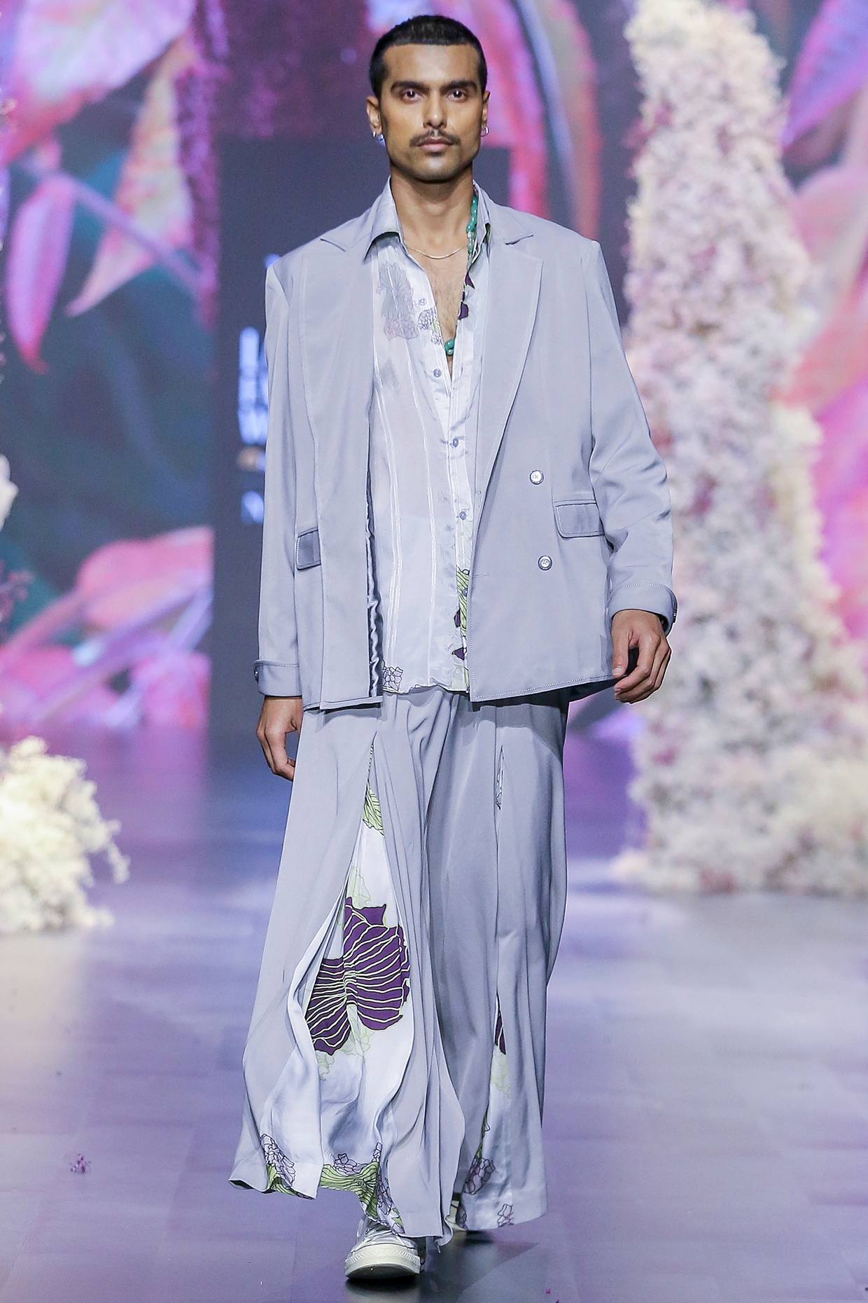 Glass Grey Lachka & Modal Satin Printed Wide-Legged Pants by Nirmooha ...