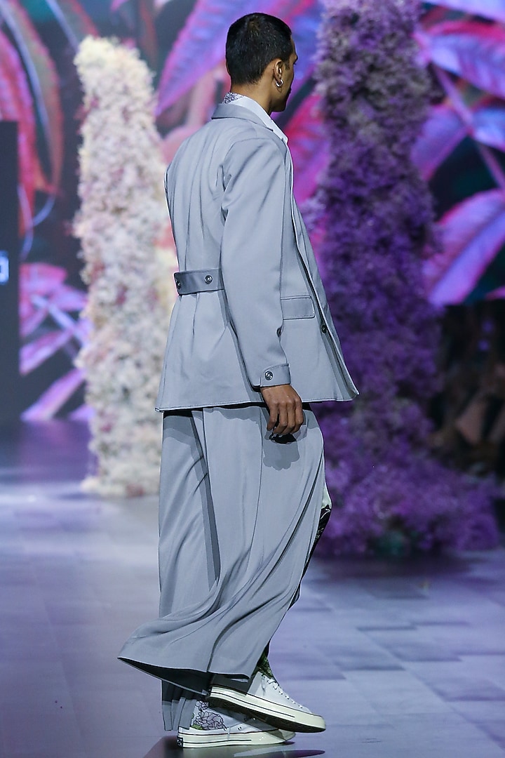 Glass Grey Lachka & Modal Satin Printed Wide-Legged Pants by Nirmooha ...