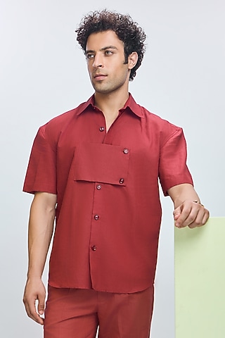 Intense Rust Linen Shirt by Nirmooha Men at Pernia's Pop Up Shop 2026