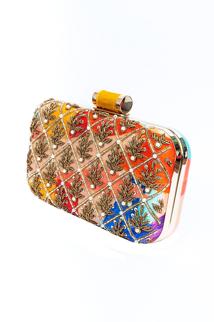 Multi-Colored Satin Embellished Box Clutch Design by NR By Nidhi Rathi ...