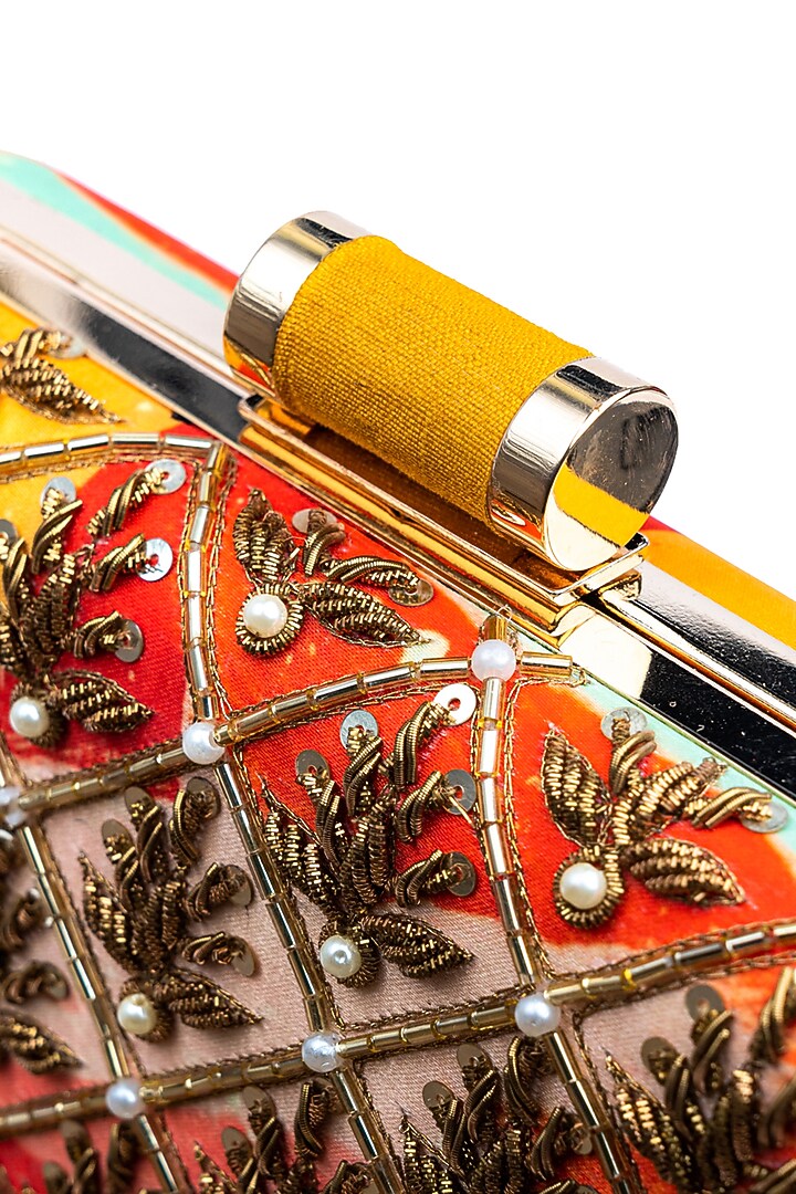 Multi-Colored Satin Embellished Box Clutch Design by NR By Nidhi Rathi ...