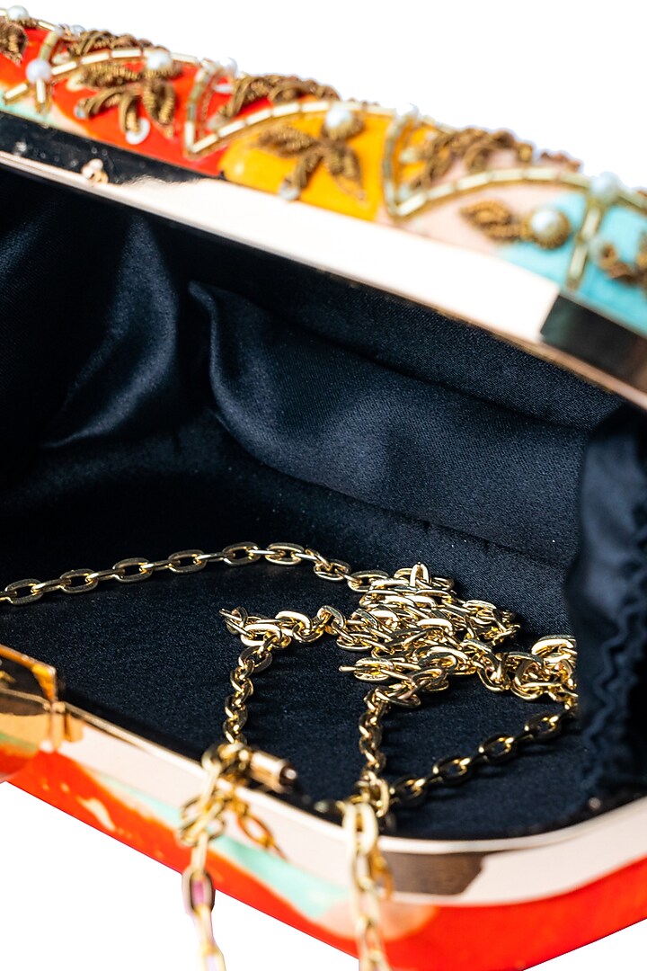 Multi-Colored Satin Embellished Box Clutch Design by NR By Nidhi Rathi ...