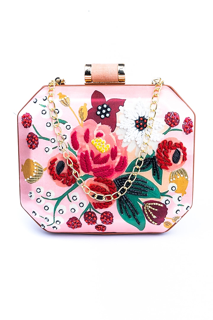 Pink Satin Embellished Box Clutch by NR By Nidhi Rathi at Pernia's Pop ...