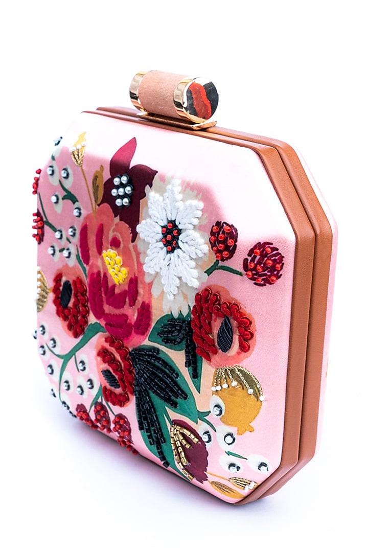 Pink Satin Embellished Box Clutch by NR By Nidhi Rathi at Pernia's Pop ...