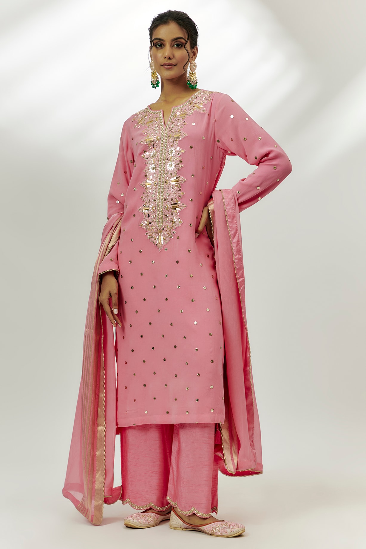 Pastel Pink Georgette Zarosi & Badla Work Kurta Set Design by Nadima ...