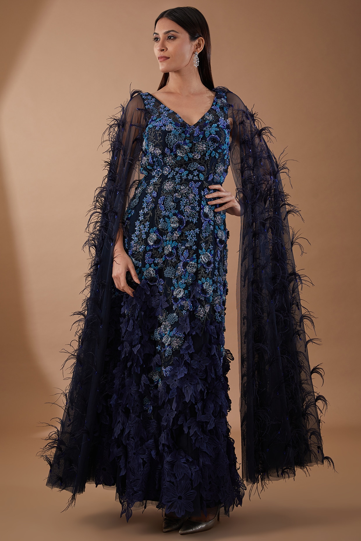 Blue Tulle & Crepe Embroidered Dress by Not So Serious by Pallavi Mohan ...