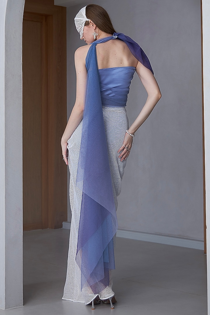 Blue & White Satin Silk Pant Set by Naina Seth at Pernia's Pop Up Shop 2024