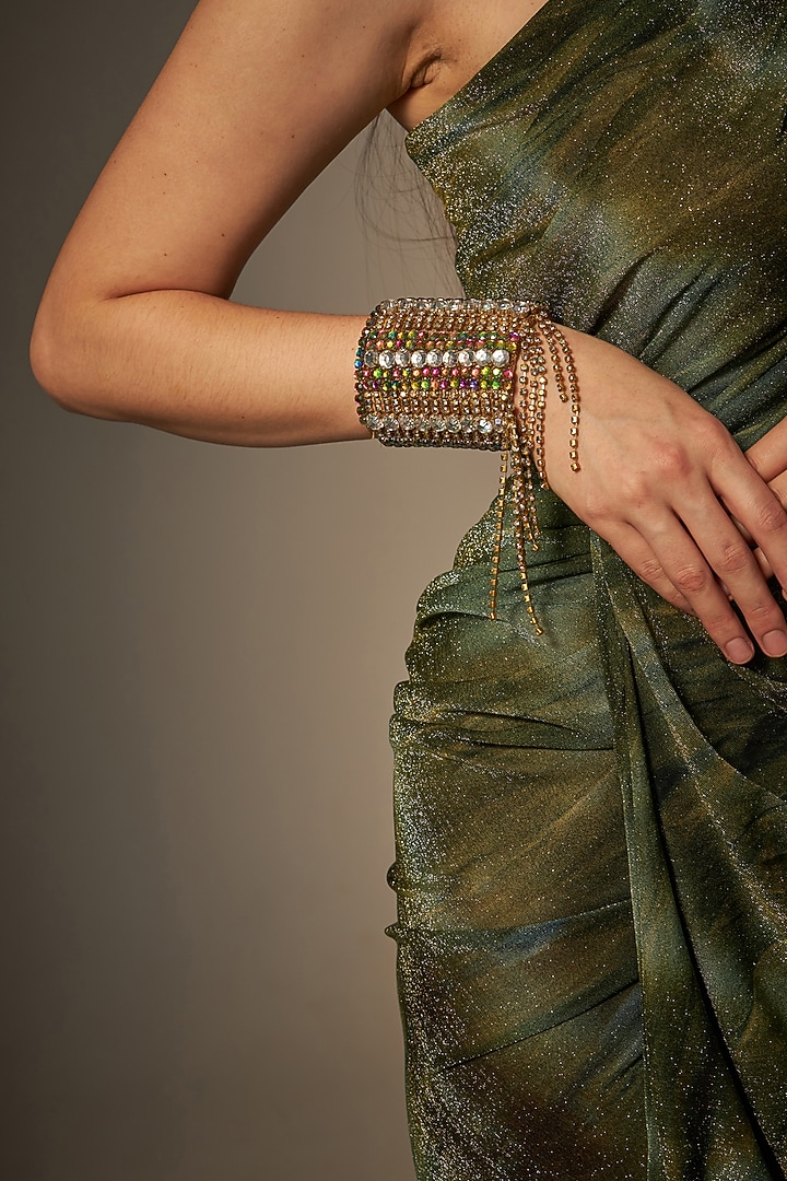 Gold Handmade Diamond Chain Handcuff Bracelet by Naina Seth at Pernia's ...