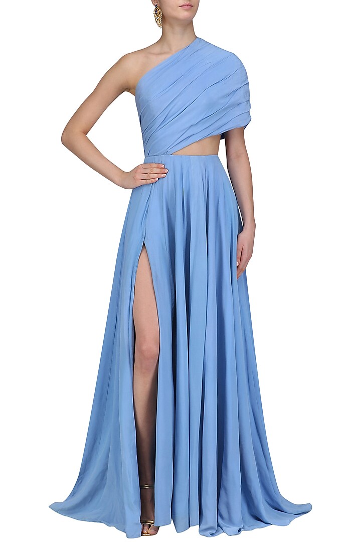 Powder blue one shoulder drape gown available only at Pernia's Pop Up ...