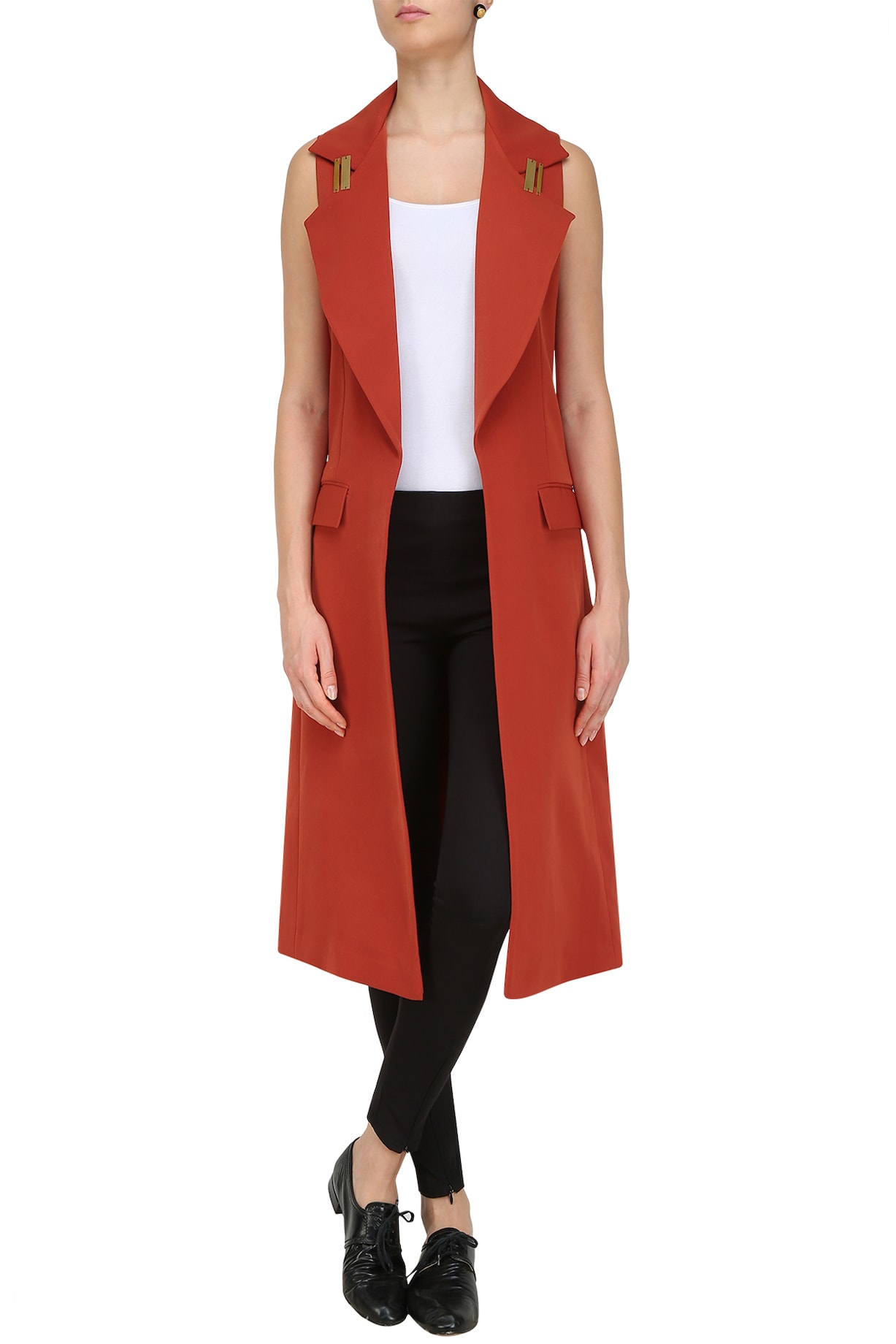 Rust metal chips detail long jacket available only at Pernia's Pop Up ...