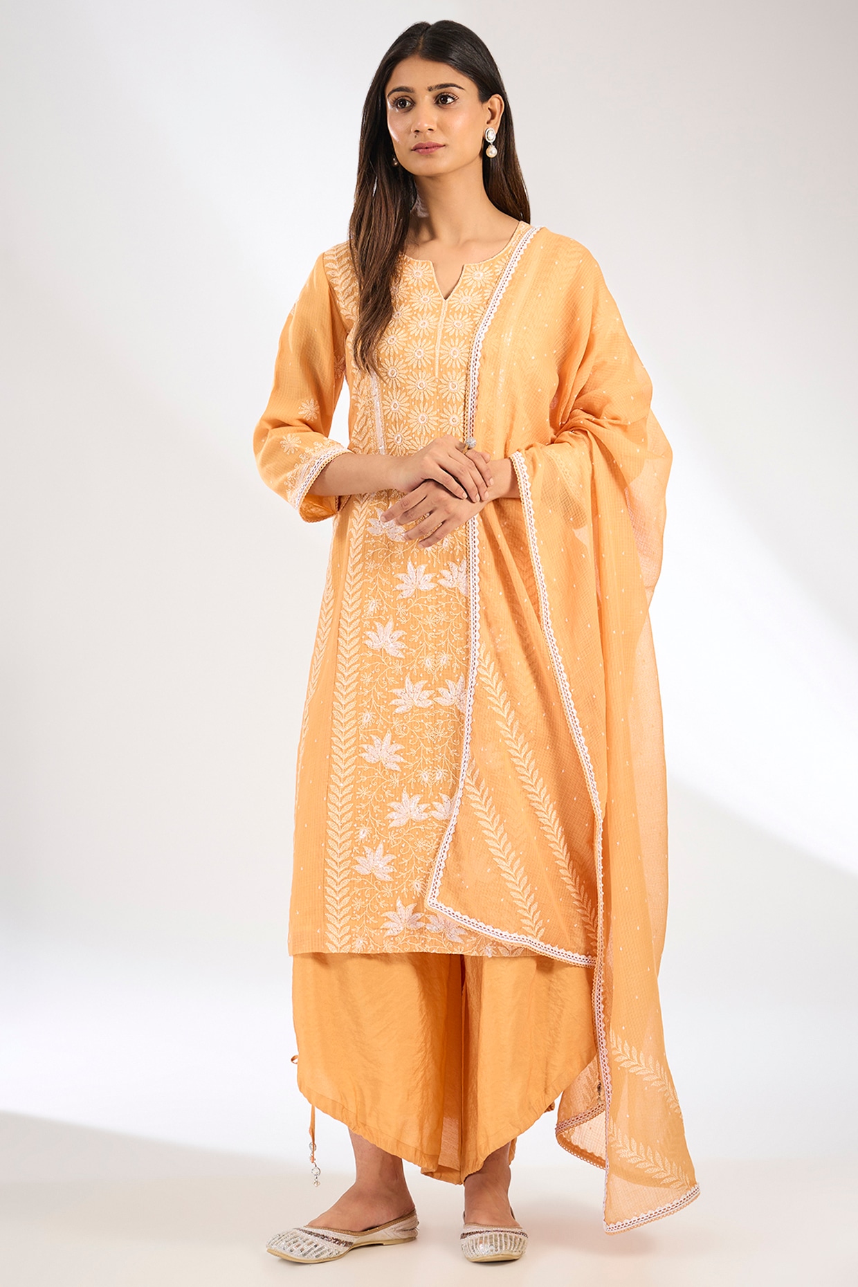 Peach Kota Doriya Kurta Set by Nyara by Nicky Chawla at Pernia's Pop Up ...