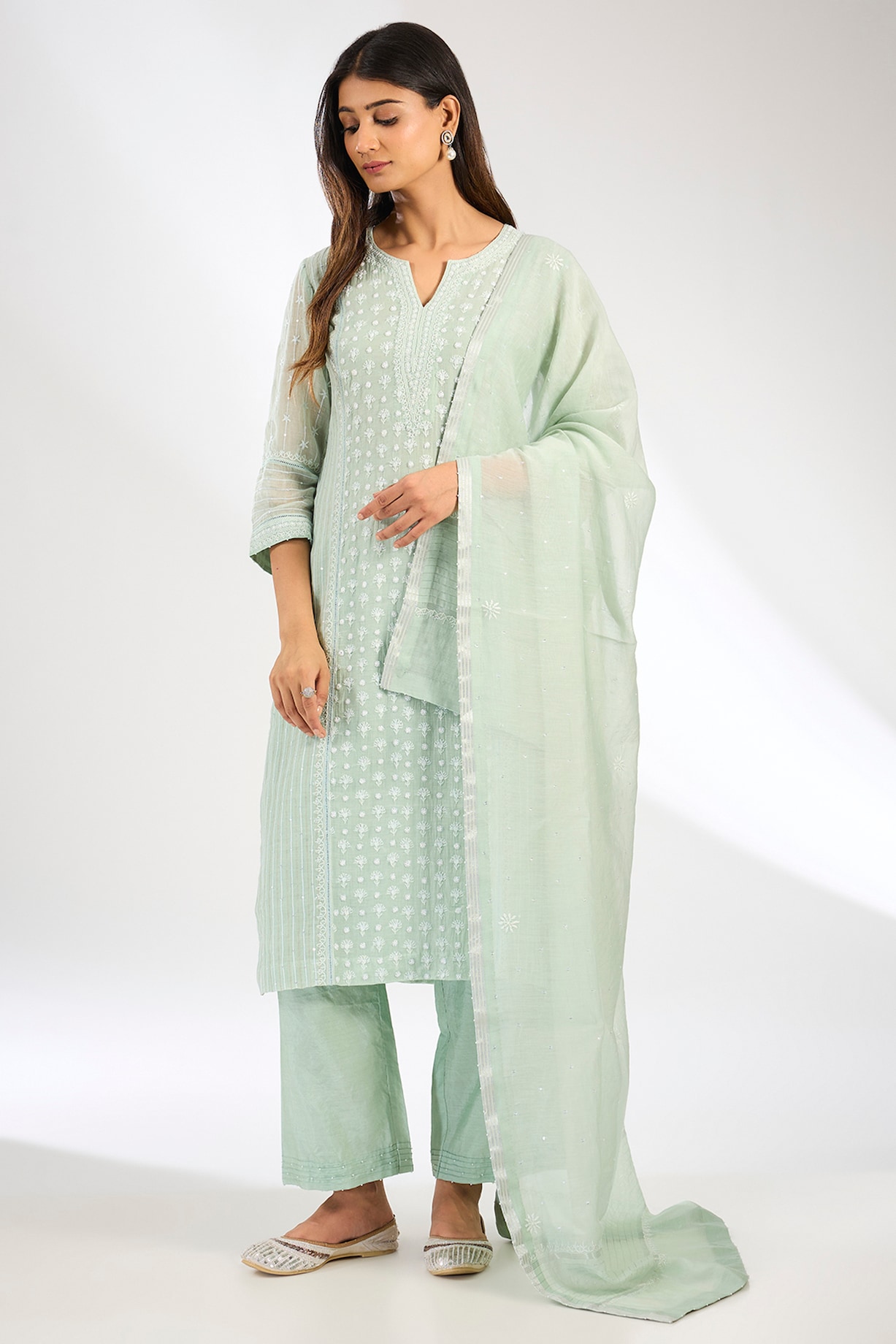 Green Mal Chanderi Sequins Embroidered Kurta Set by Nyara by Nicky ...
