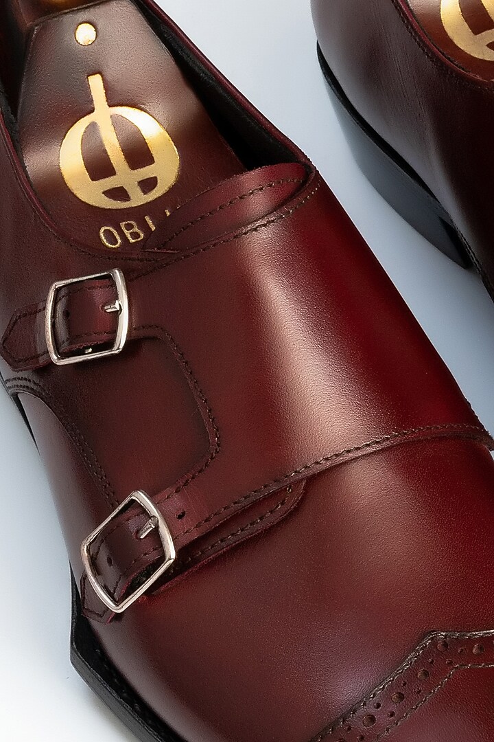Maroon Full Grain Leather Monk Shoes by OBLUM at Pernia's Pop Up Shop 2026