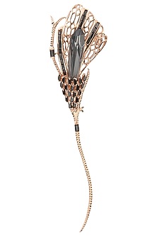 Rose gold plated pinion wing shaped black stones brooch available only ...