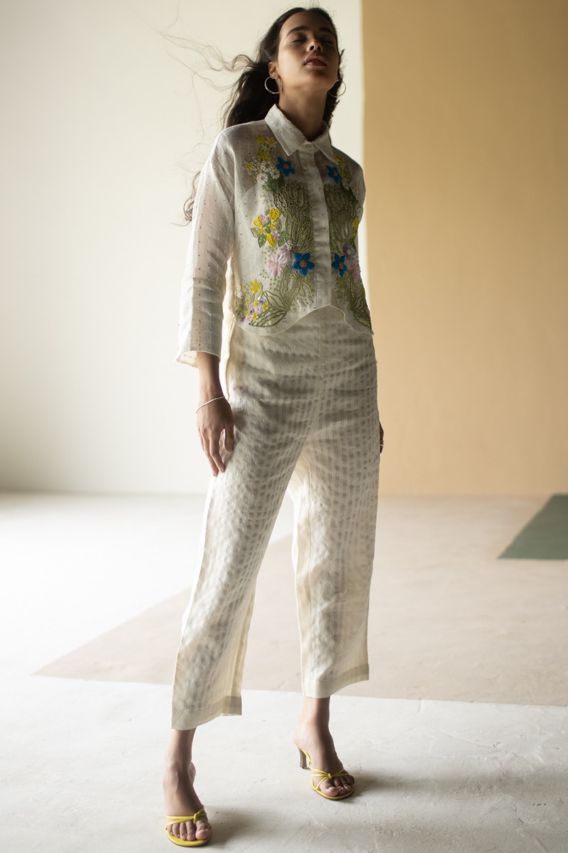 Ivory Linen Fletcher Hand Embroidered Co-Ord Set by OJA at Pernia's Pop ...