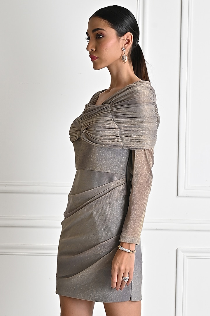 Ash Grey Metallic Jersey Draped Dress Design by One Knot One at Pernia ...