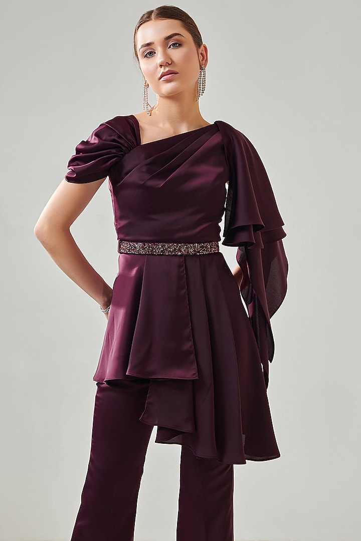 Wine Matte Satin Co-Ord Set Design by One Knot One at Pernia's Pop Up ...
