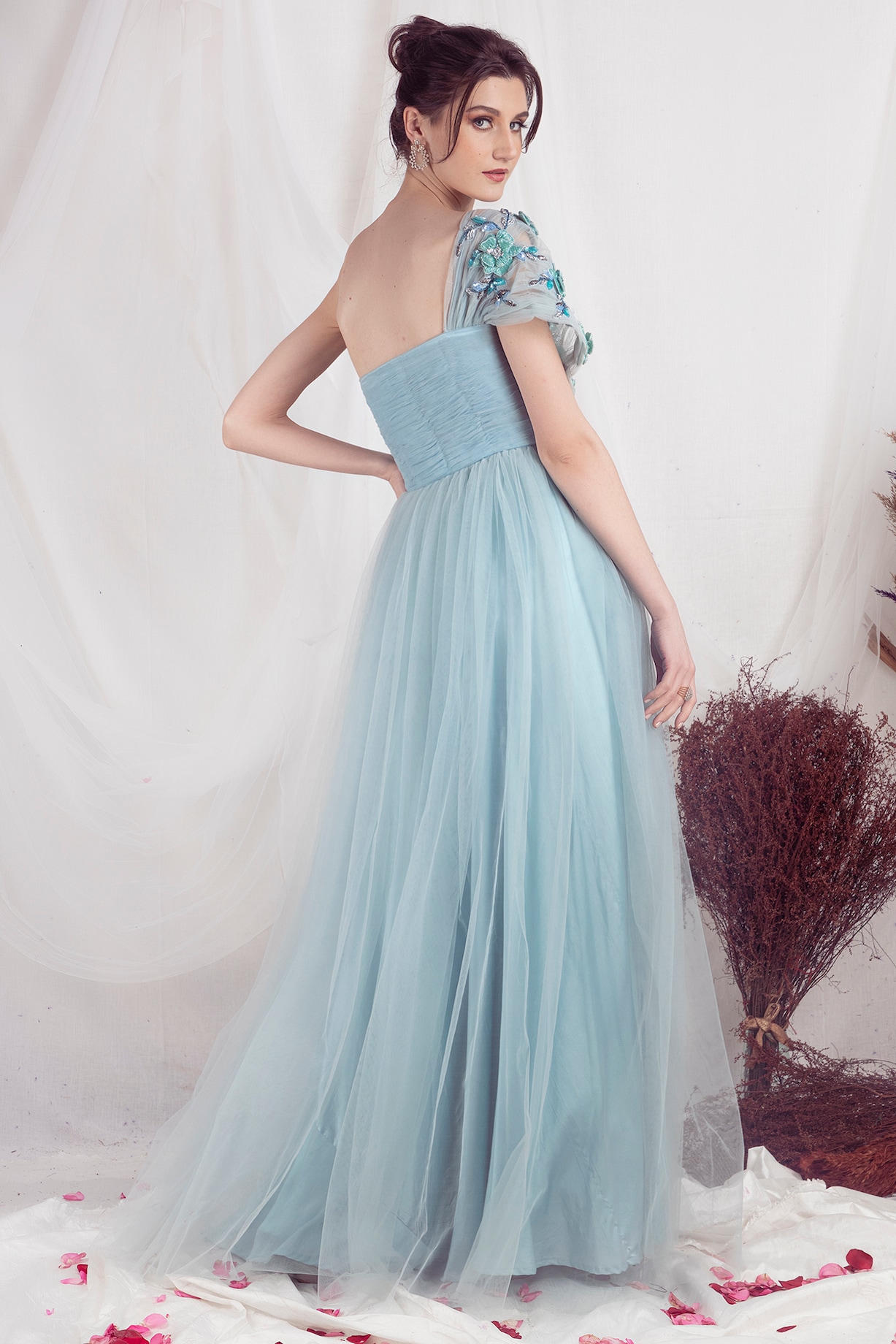 Sky Blue Tulle Hand Embellished Gown by One Knot One at Pernia's Pop Up ...
