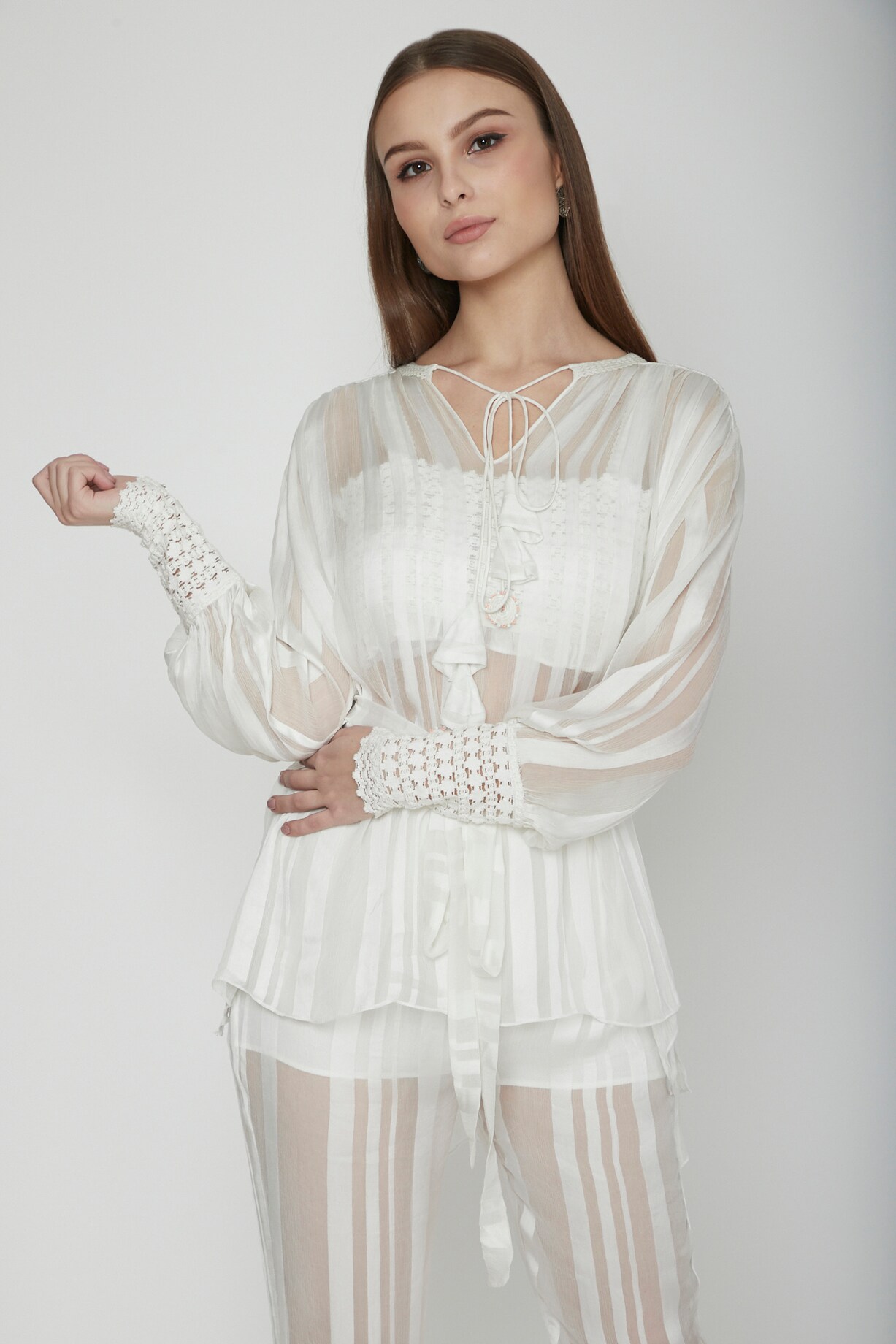 Frost White Striped Sheer Top Design by Our Love at Pernia's Pop Up ...
