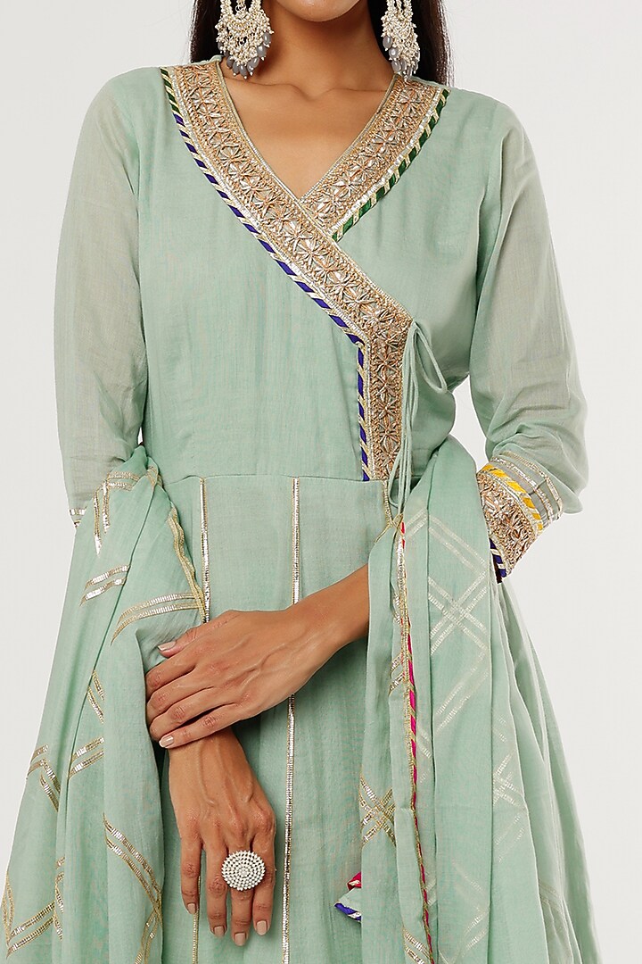 Mint Green Gota Embroidered Anarkali Set by Omaana Jaipure at Pernia's ...
