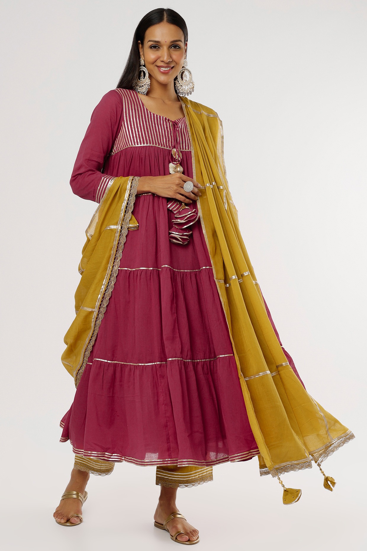Rose Pink Gota Embroidered Kurta Set by Omaana Jaipure at Pernia's Pop ...