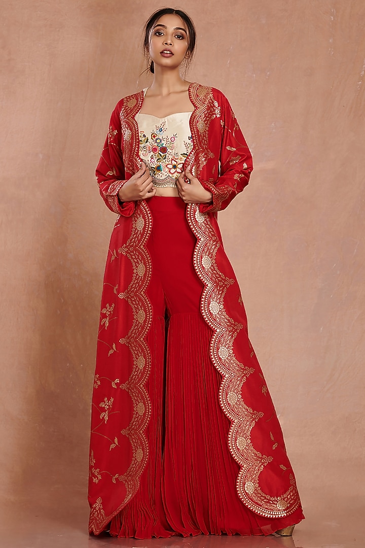 Red Printed Jacket Set by Onaya at Pernia's Pop Up Shop 2026