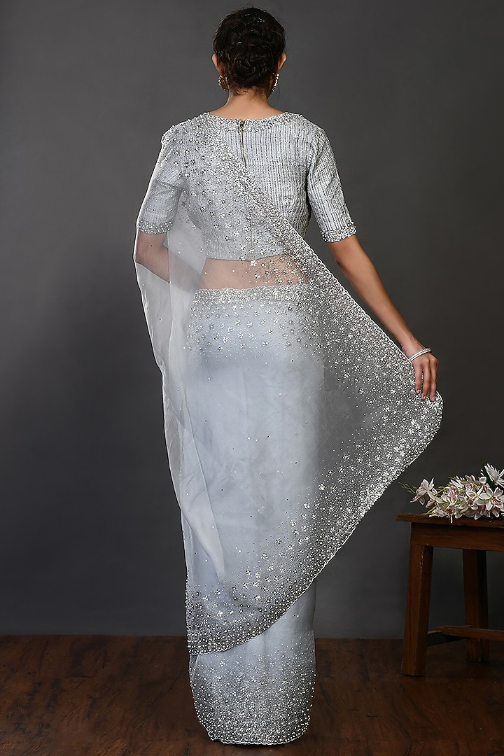 Ice Blue Embroidered Saree Set by Onaya at Pernia's Pop Up Shop 2024