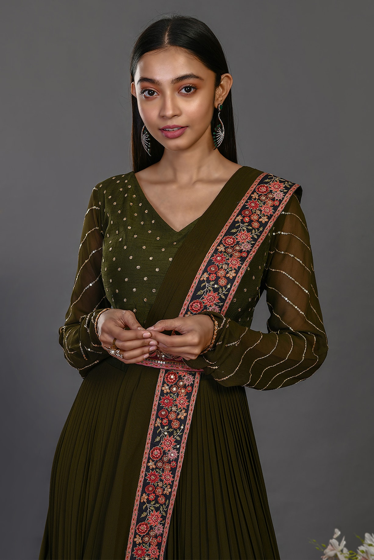 Mehendi Green Georgette Anarkali Set Design by Onaya at Pernia's Pop Up ...