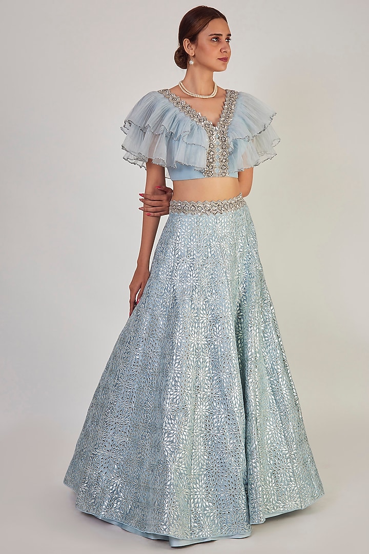 Light Blue Embroidered Lehenga Set Design by Onaya at Pernia's Pop Up ...